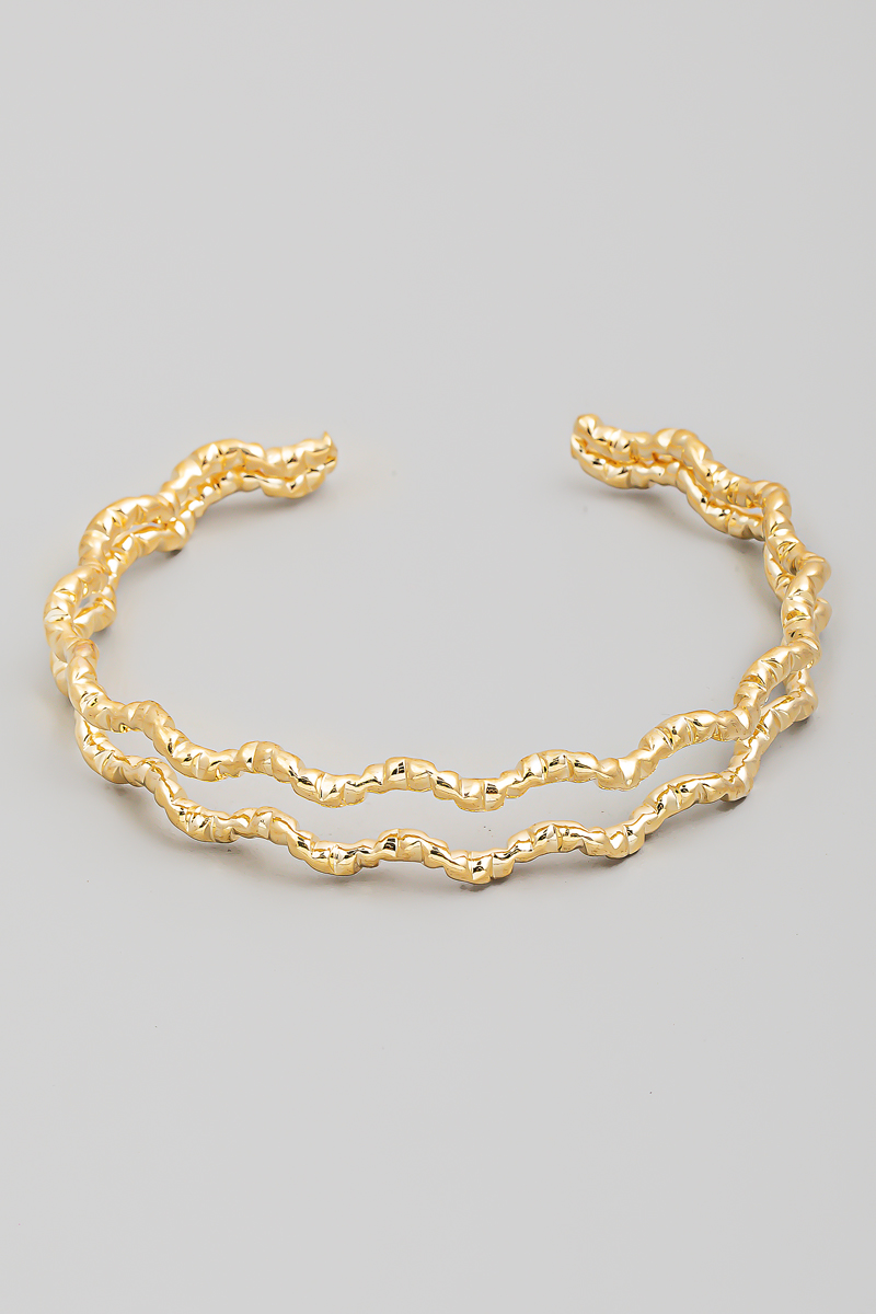 Wavy Textured Metallic Cuff Bracelet - Bracelets