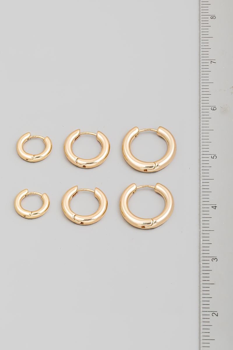 Metallic Tube Hinge Hoop Earrings Set