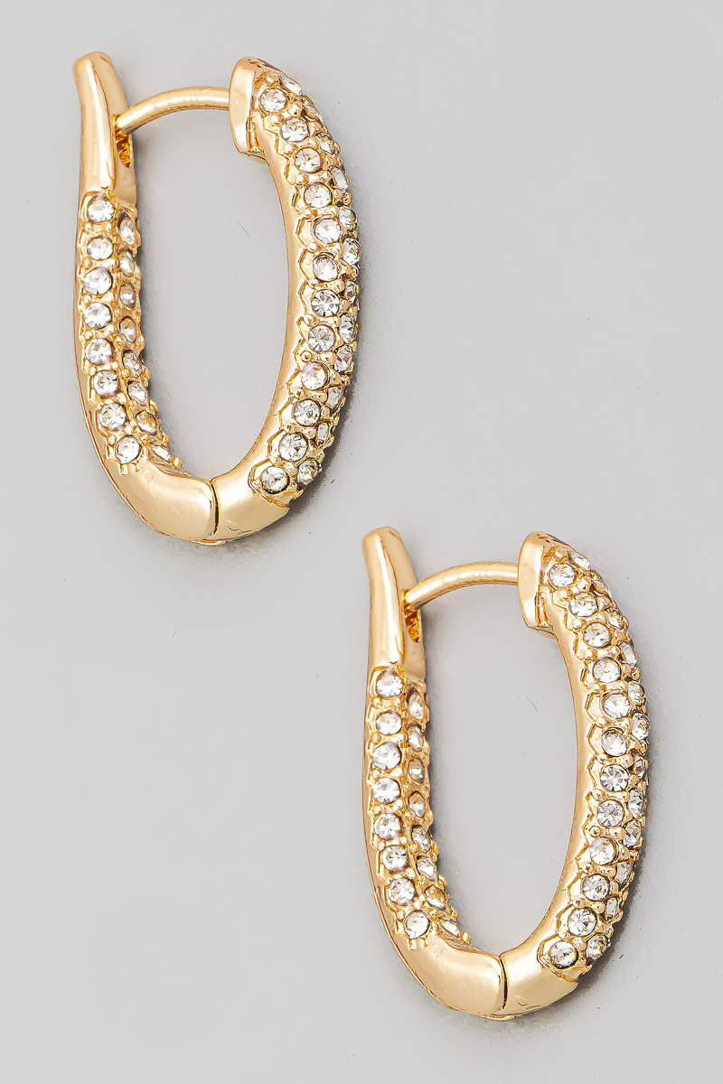 Pave Oval Hinge Hoop Earrings