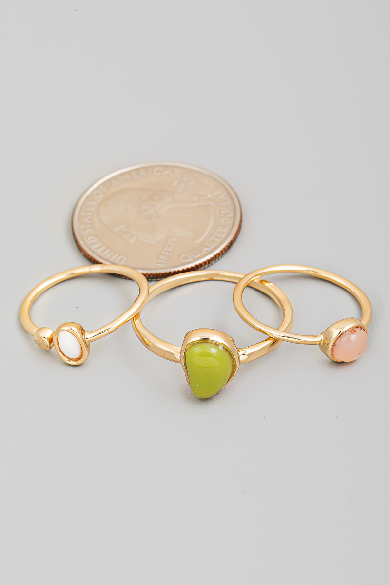 Five Piece Stone Charm Ring Set - Ring Sets