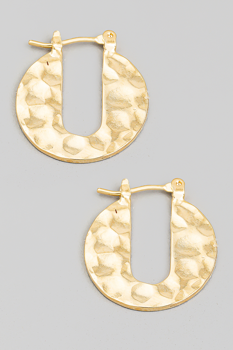 Hammered Circle Disc Latch Hoop Earrings