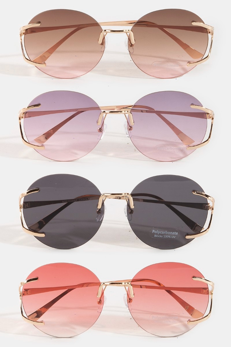 Frameless Gradient Round Lens Sunglasses Set