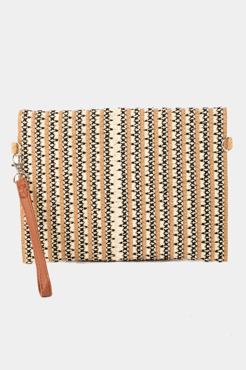 Two Tone Stitch Detail Straw Clutch Bag - Straw Collection