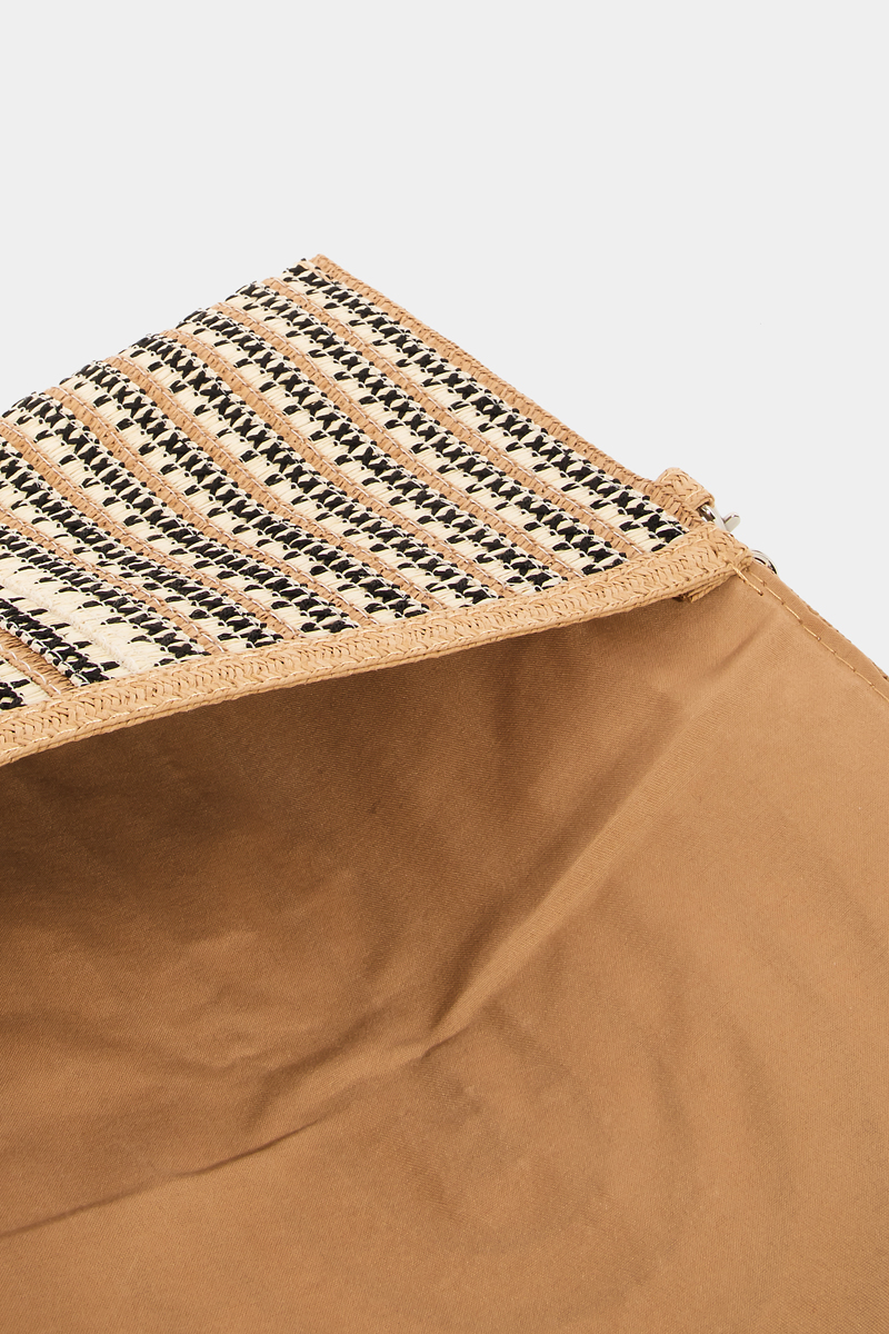 Two Tone Stitch Detail Straw Clutch Bag - Straw Collection