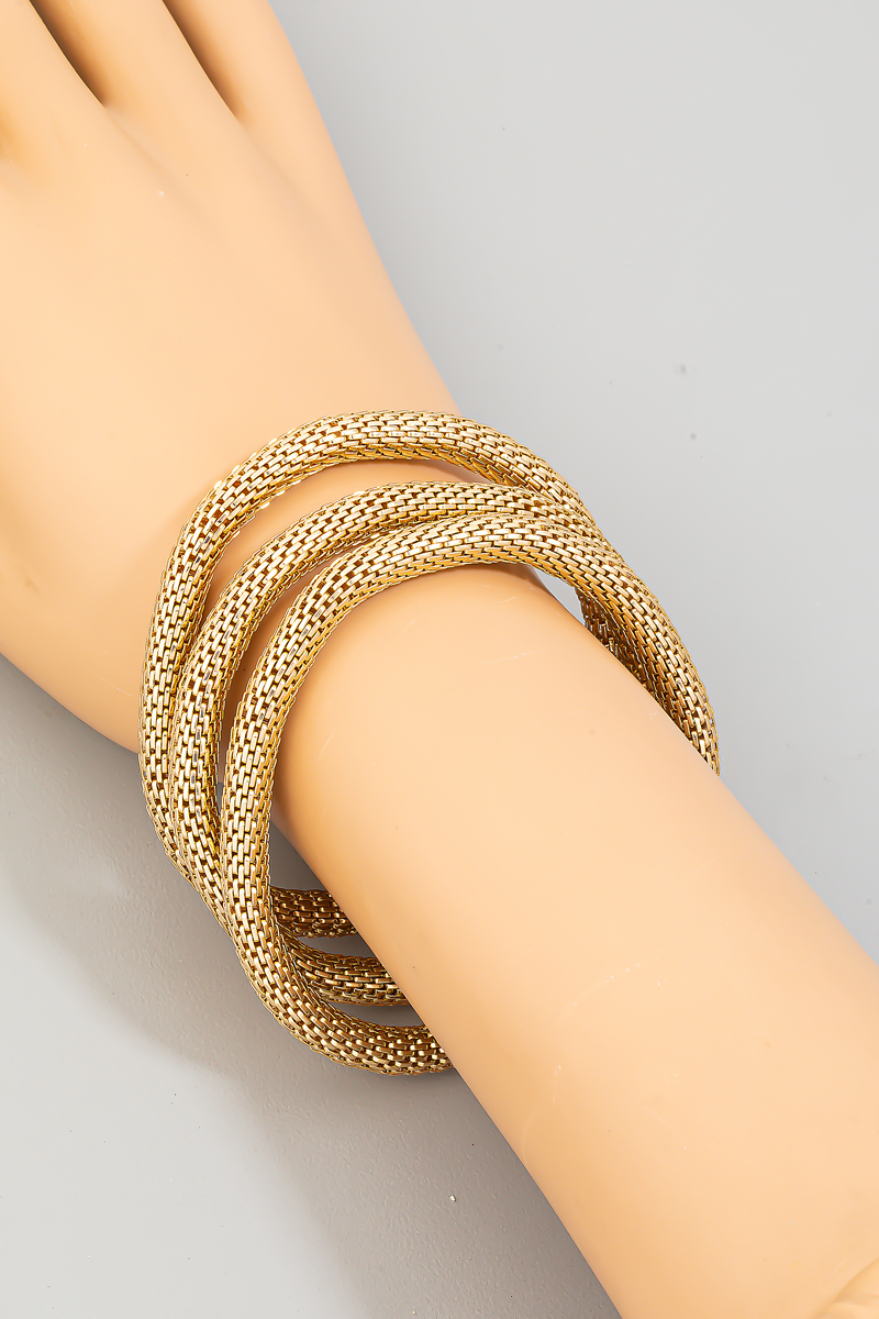 Layered Elastic Metallic Mesh Bracelet Set - Festival Collection