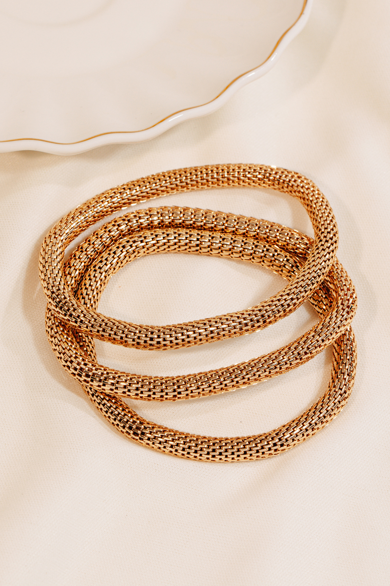 Layered Elastic Metallic Mesh Bracelet Set - Festival Collection