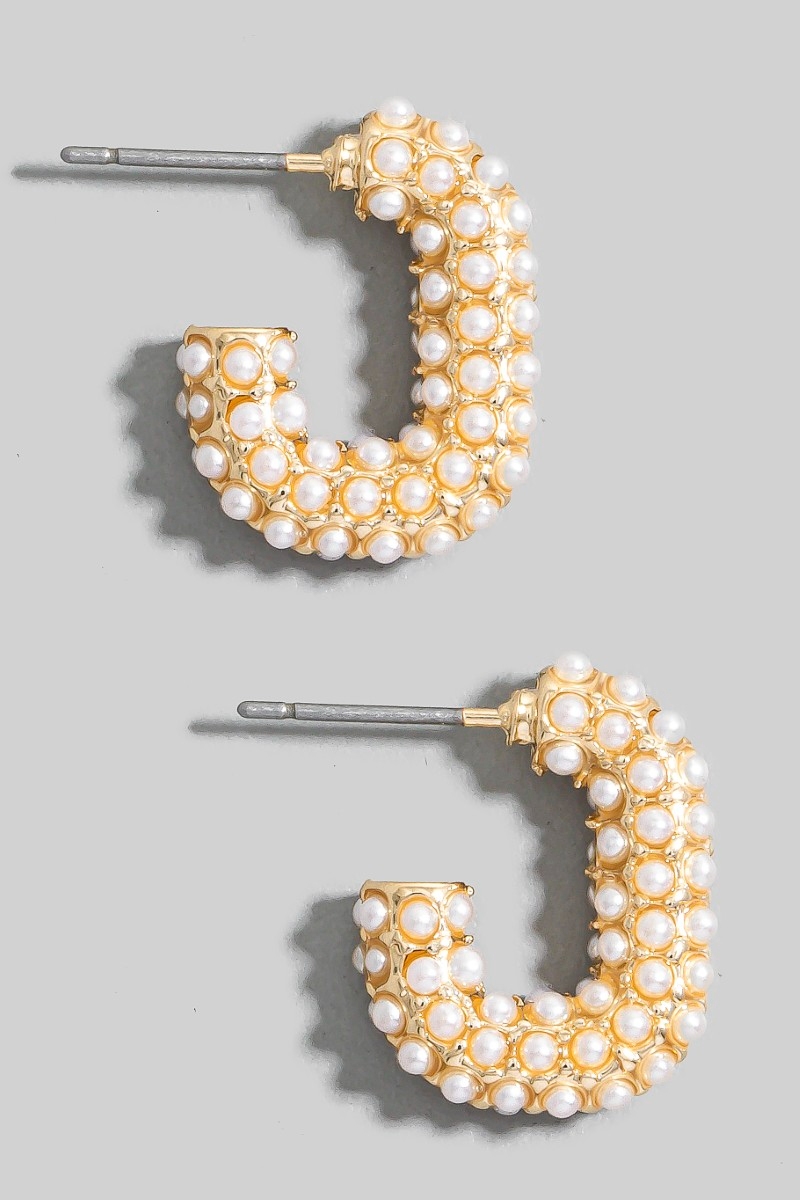 Pearl Pave Rectangle Tube Hoop Earrings - New Arrivals