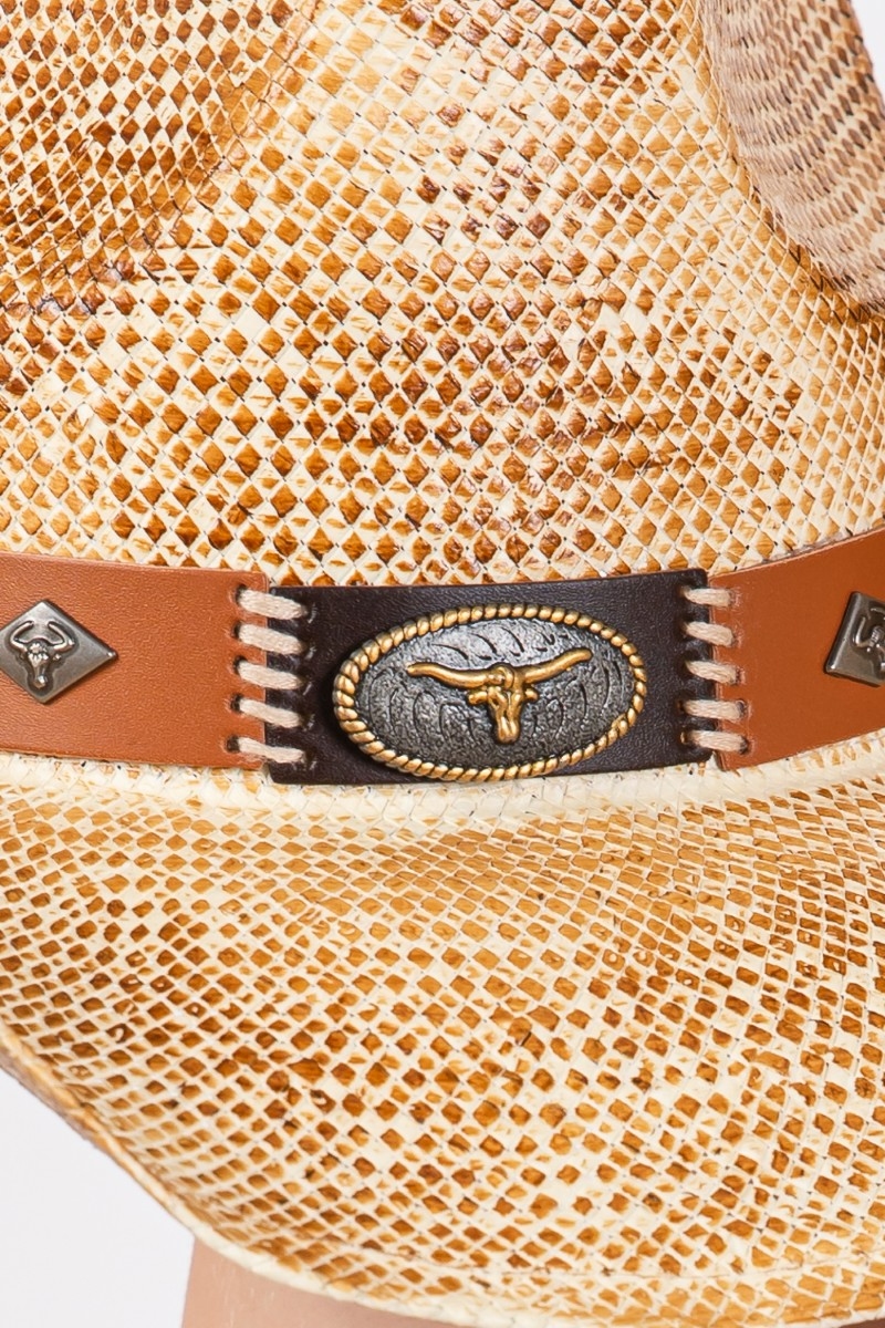Vintage Western Bull Disc Belt Strap Cowboy Hat - Cowboy Hats