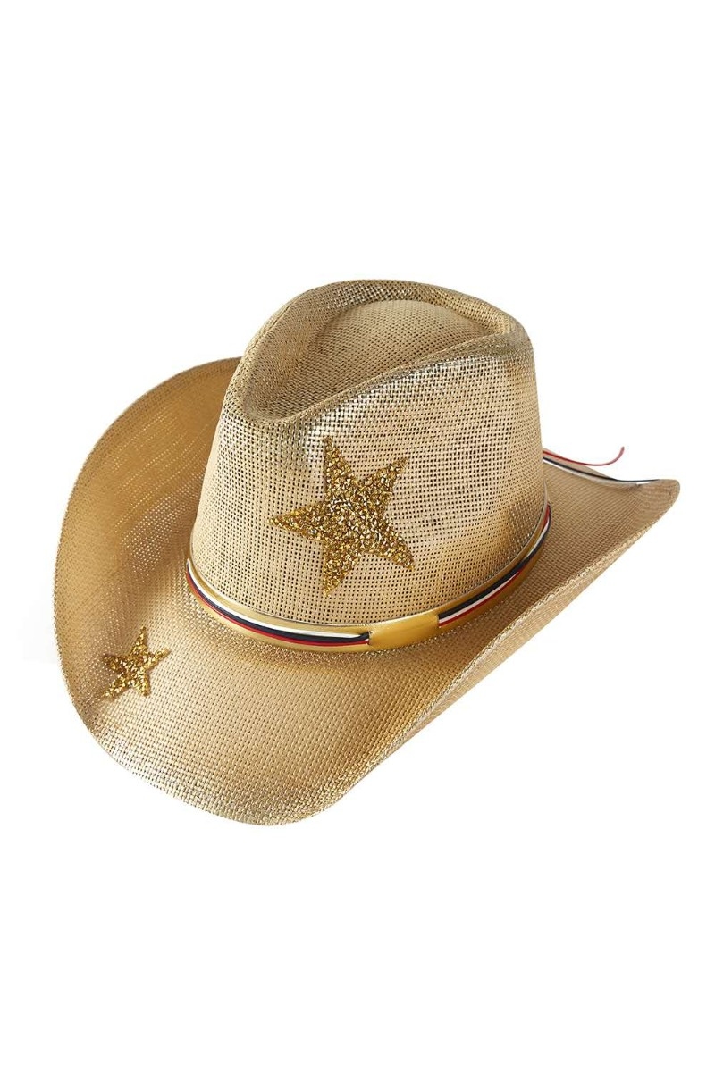 Western Glitter Star Decor Cowboy Hat - Hats