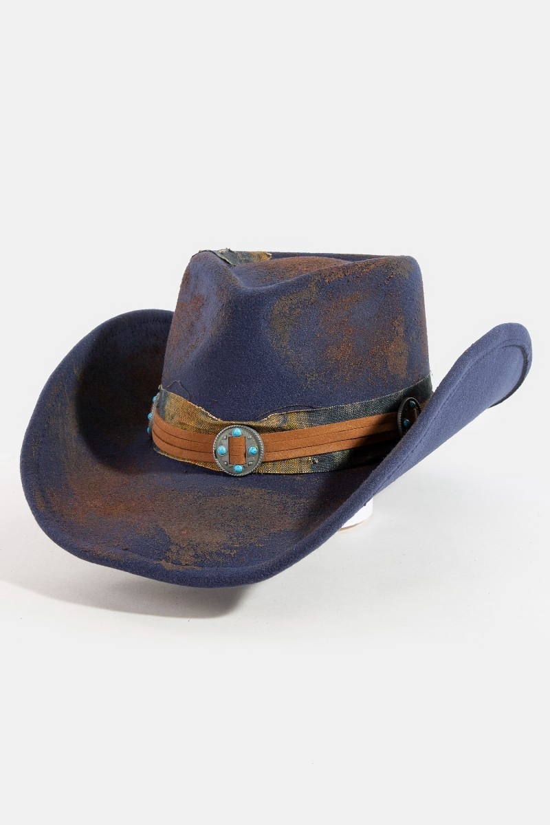 Rustic Patched Western Concho Cowboy Hat - Hats