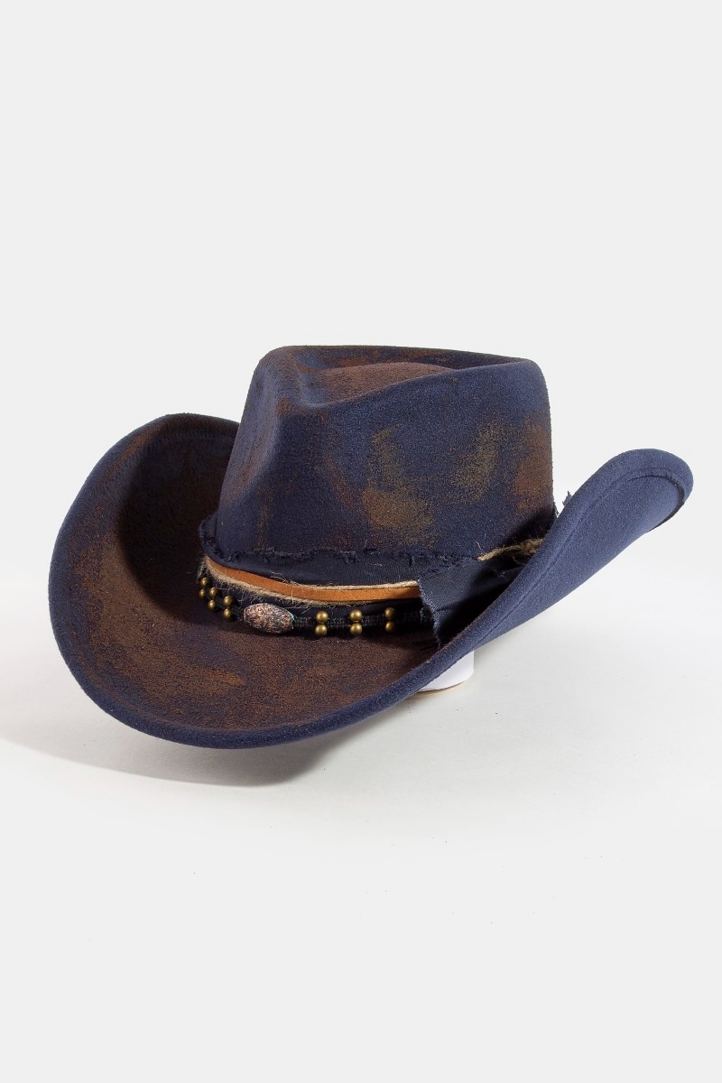 Intricate Beaded Strap Rustic Western Cowboy Hat - Hats