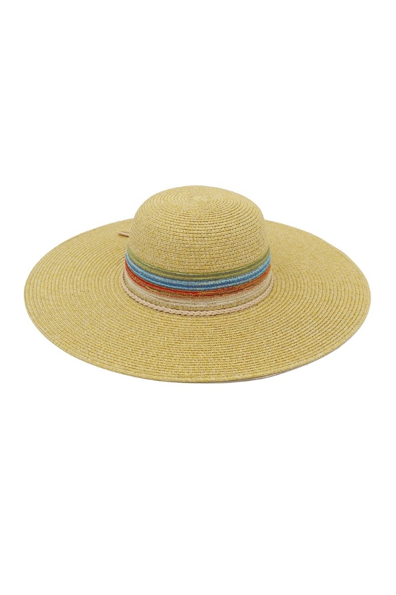 Wide Brim Multi Stripes Straw Sun Hat - Hats