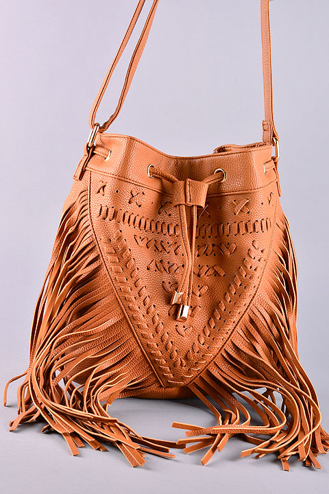 TAN Boho Fringe Faux Leather Handbag. - Bags and Clutches