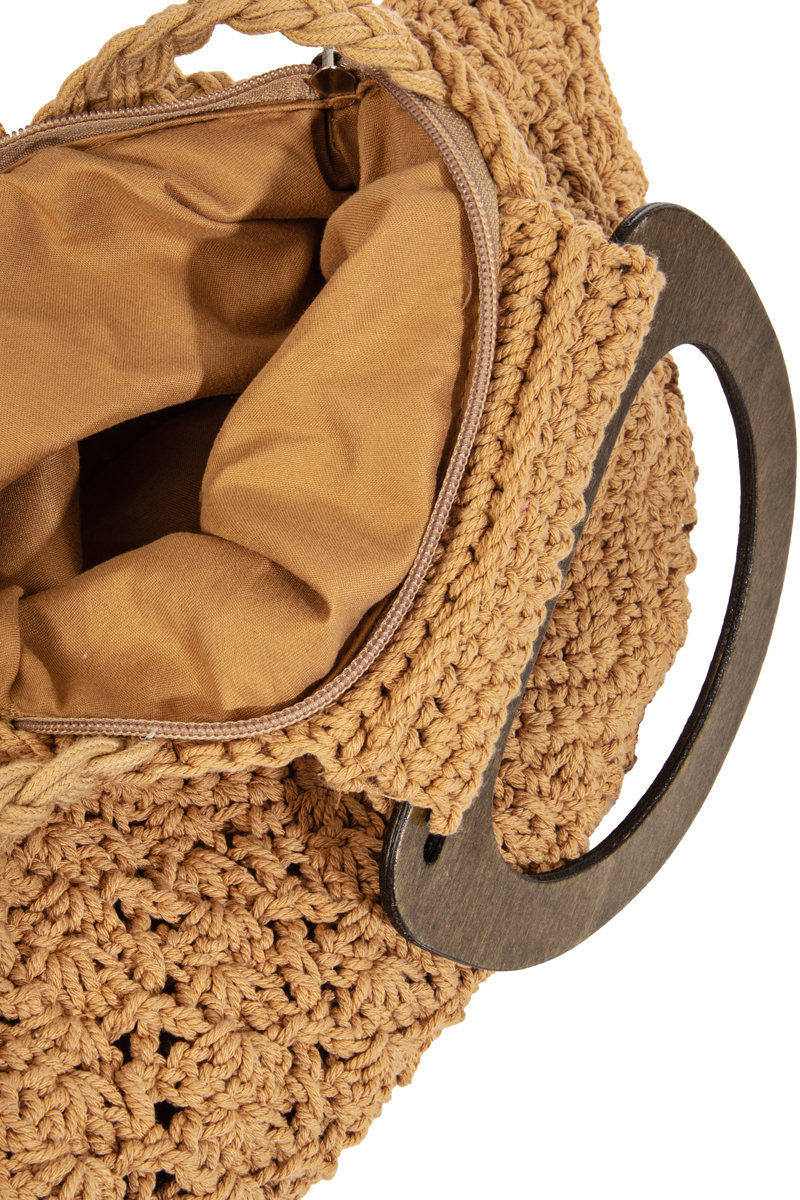 Boho Braided Seashell Wood Handle Bag - Fame Accessories