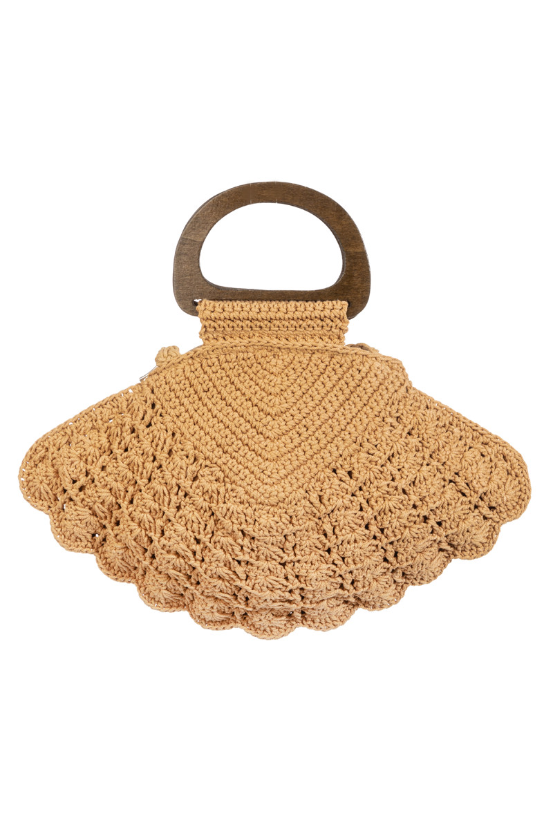 Boho Braided Seashell Wood Handle Bag - Fame Accessories
