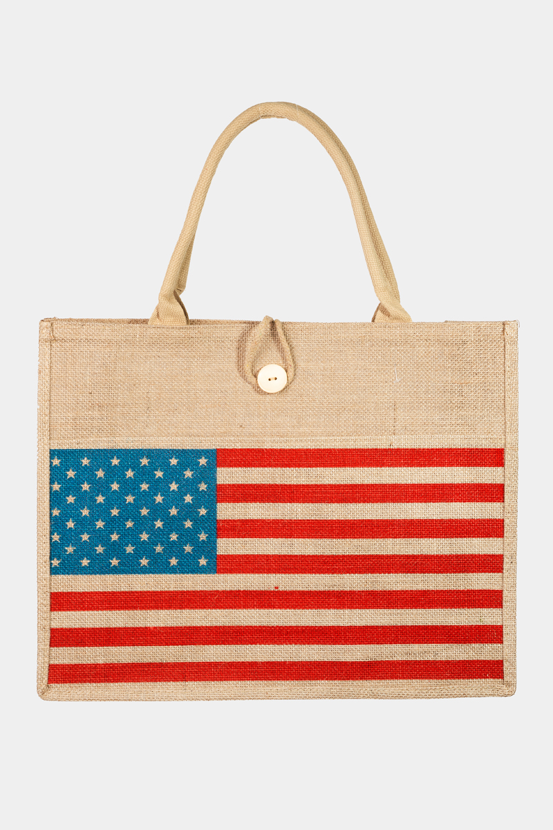 American Flag Burlap Tote Bag - Tote Bags