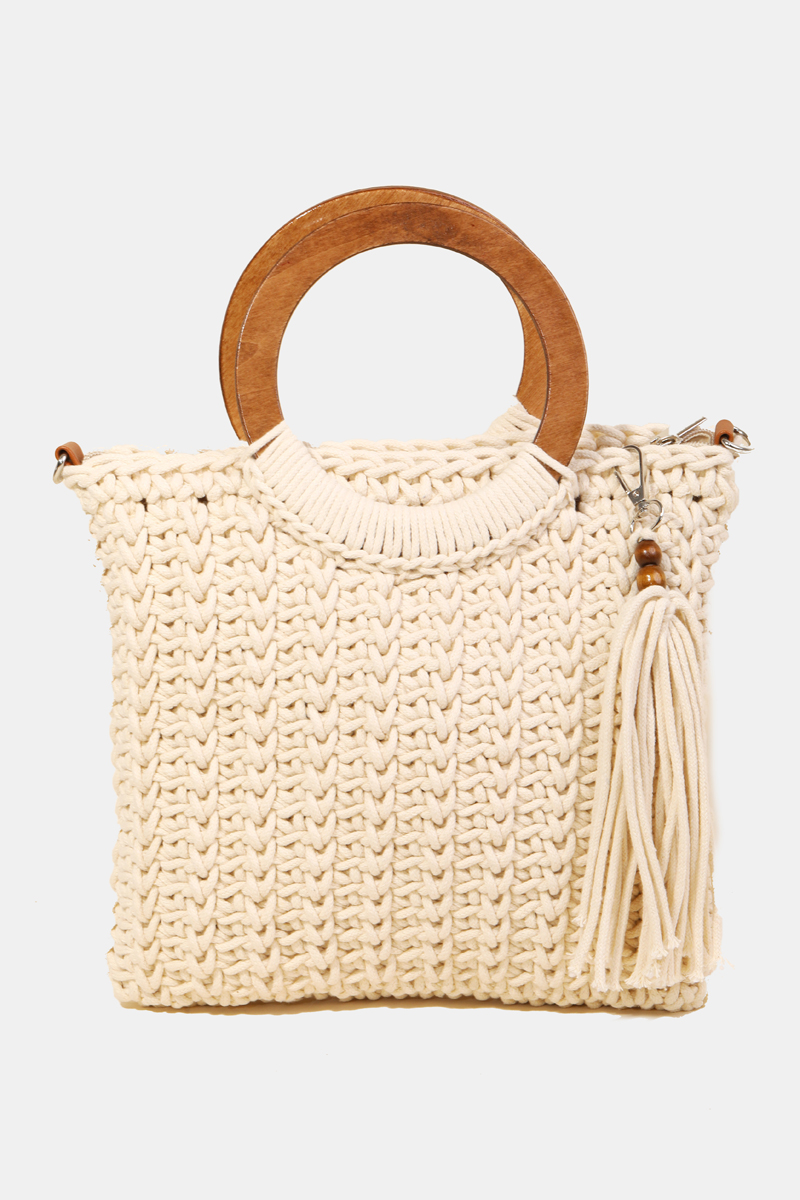 Hoop Handle Crochet Knit Tote Bag - New Arrivals