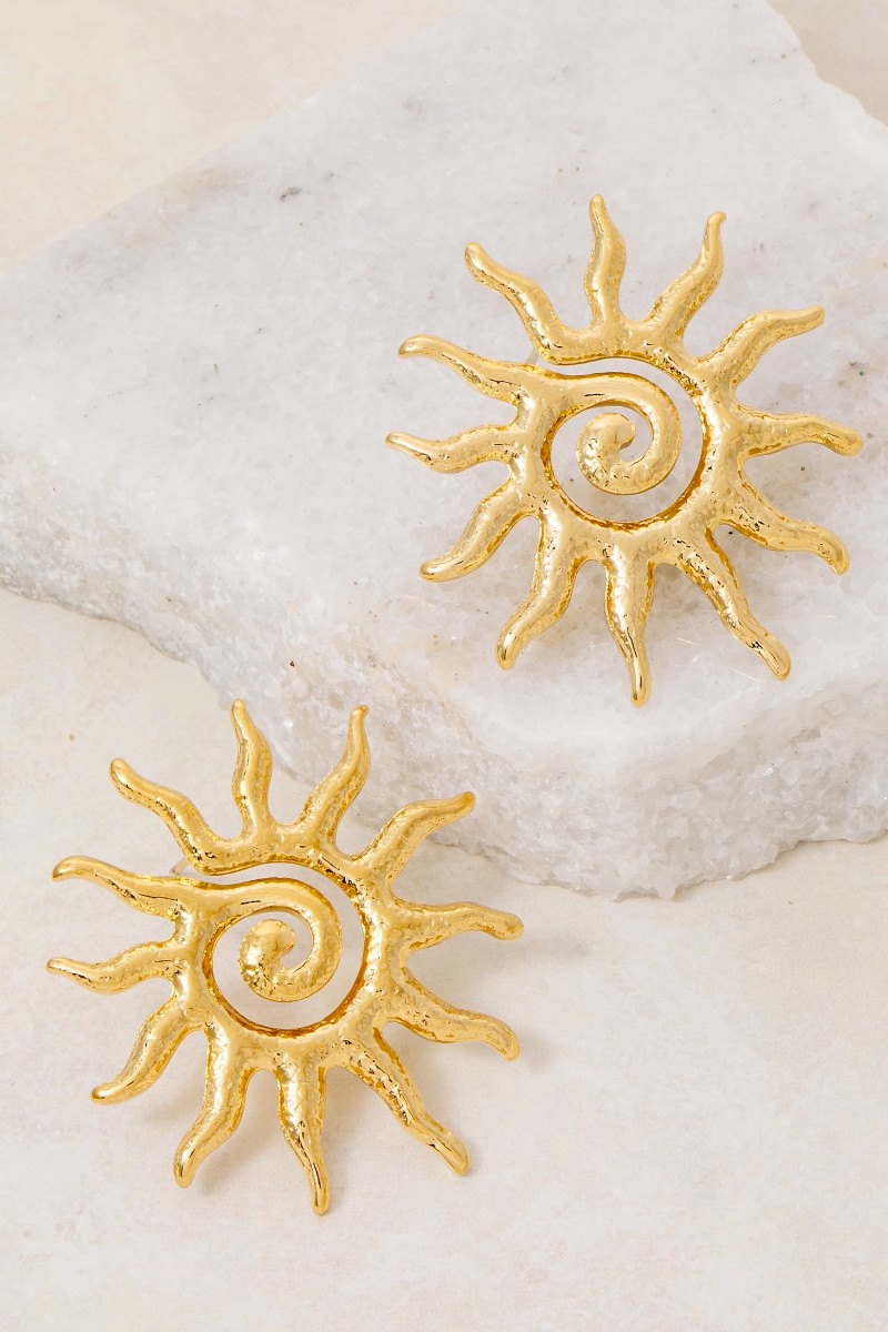 Gold Dipped Spiral Sun Large Stud Earrings - New Arrivals