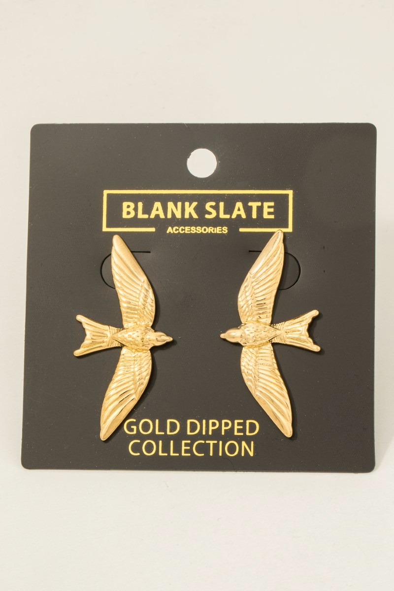 Gold Dipped Hawk Bird Large Stud Earrings