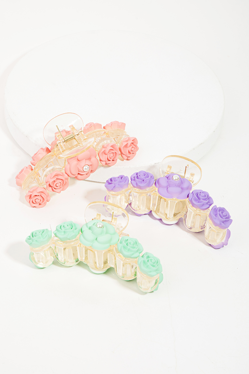 Flower Pattern Hair Claw Set - Fame Accessories