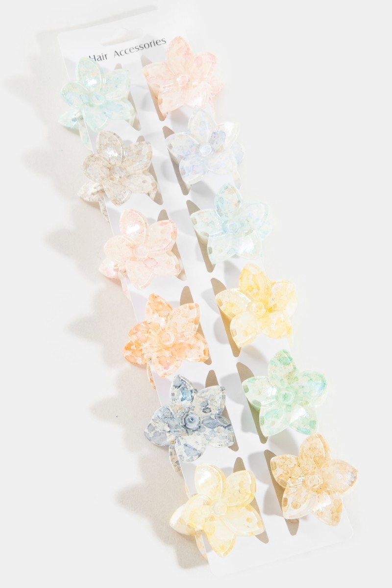 12Pc Mixed Pointy Paint Splatter Flower Hair Claw Set - New Arrivals