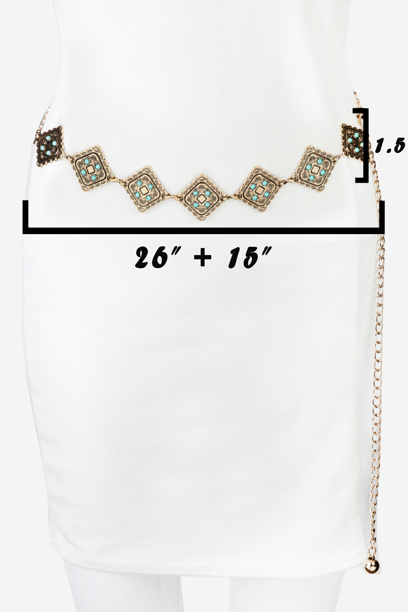 Floral Square Disc Western Chain Belt - Belts