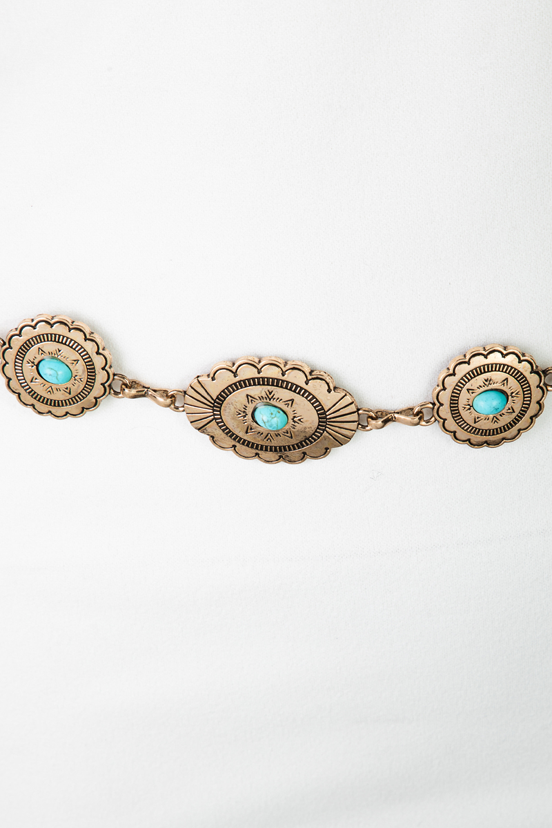 Floral Oval Disc Western Chain Belt - Belts