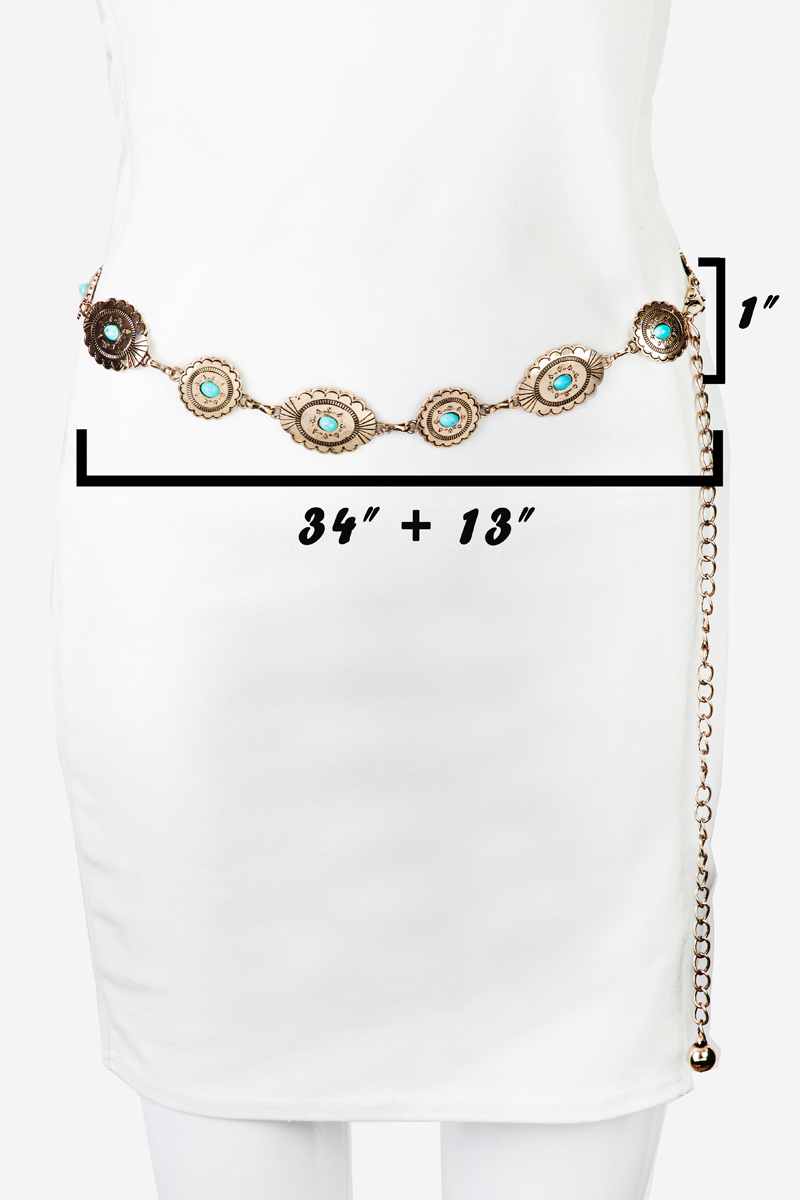 Floral Oval Disc Western Chain Belt - Belts