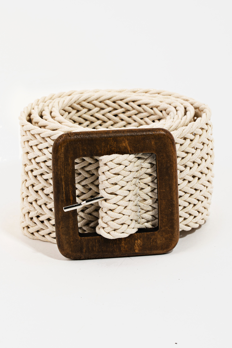 Wooden Square Buckle Braided Belt - New Arrivals