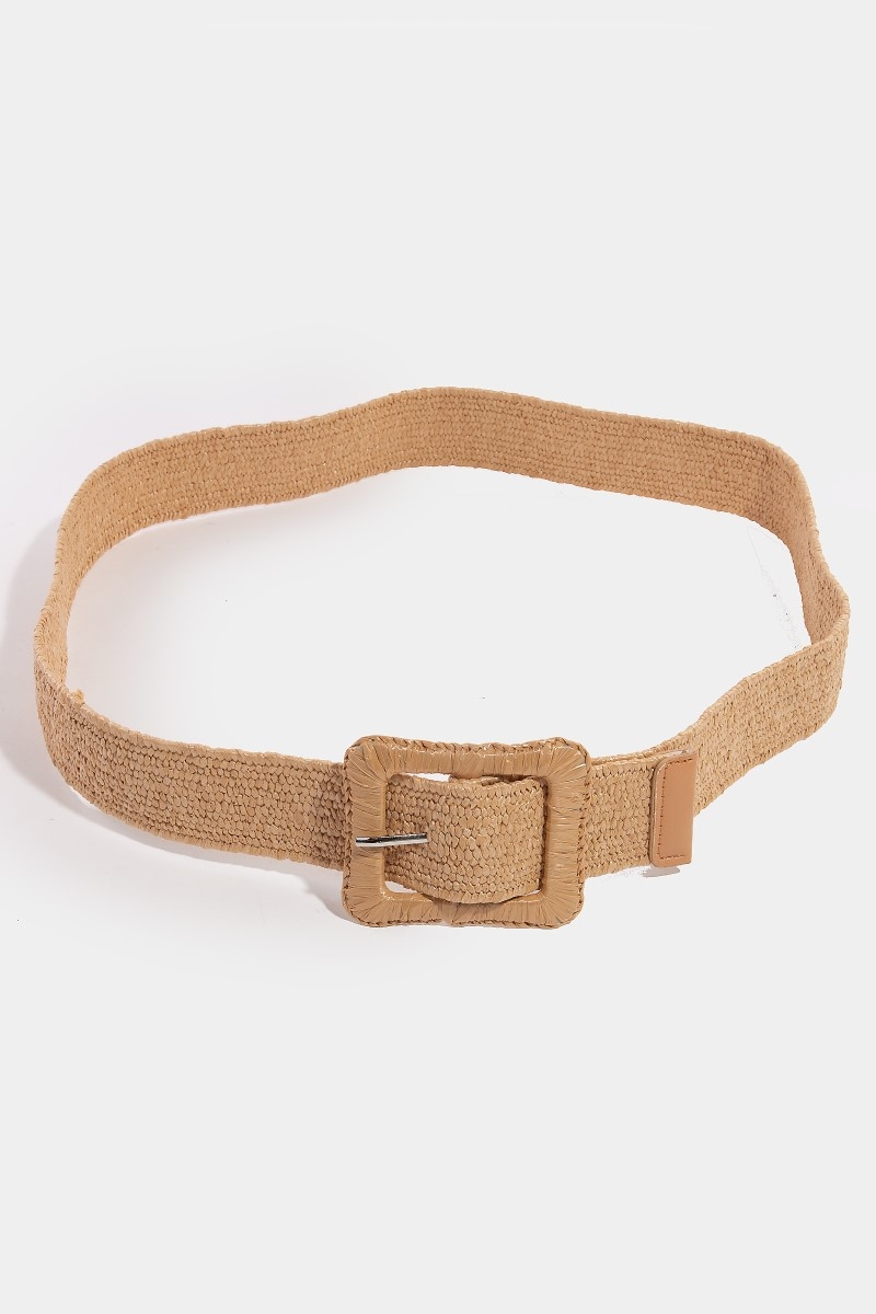 Braided Rectangle Buckle Elastic Belt - Belts