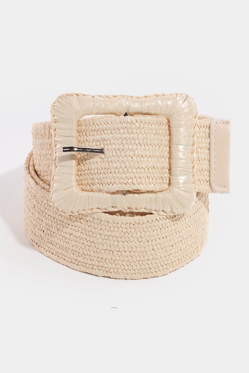 Braided Rectangle Buckle Elastic Belt - Belts
