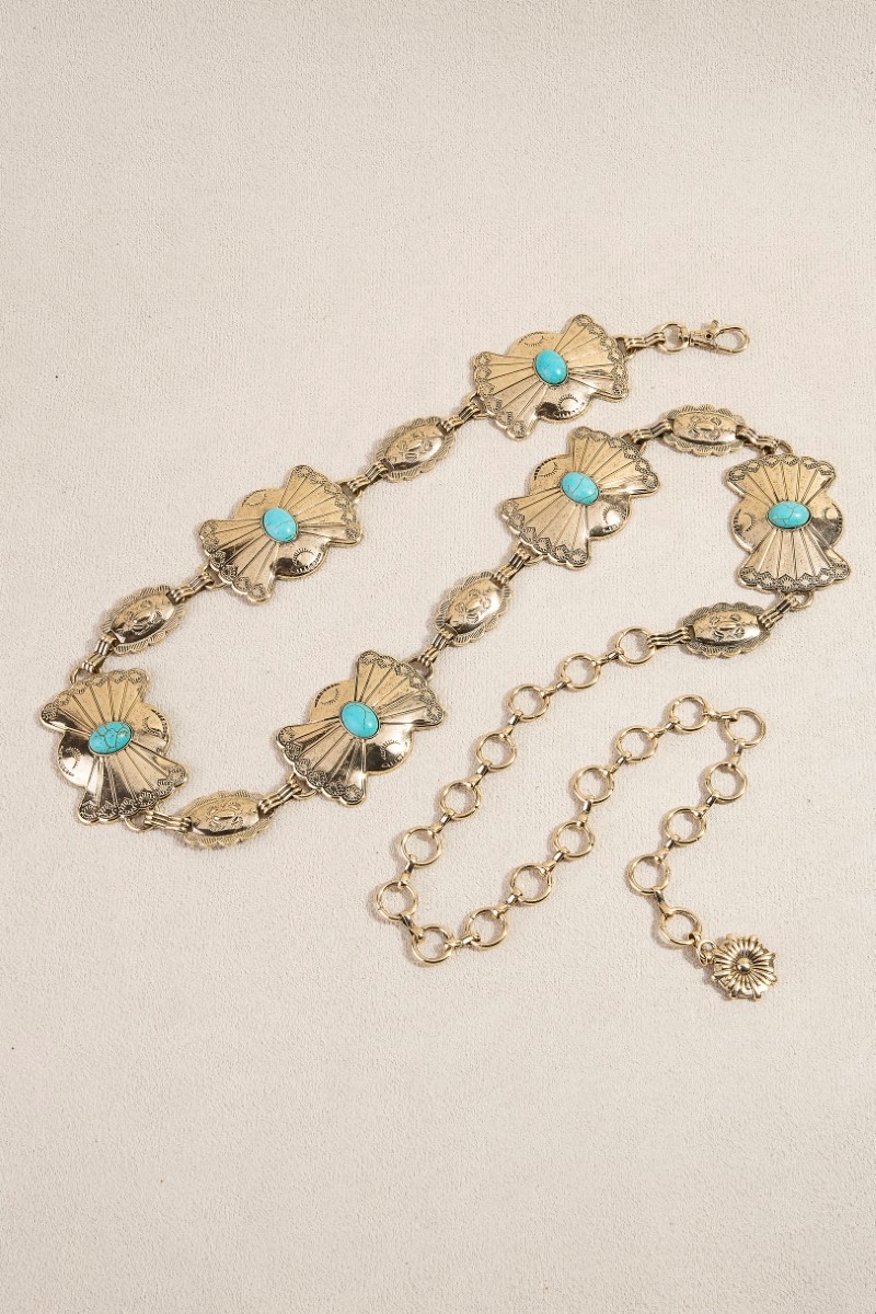 Turquoise Western Style Concho Chain Belt - Western Collection