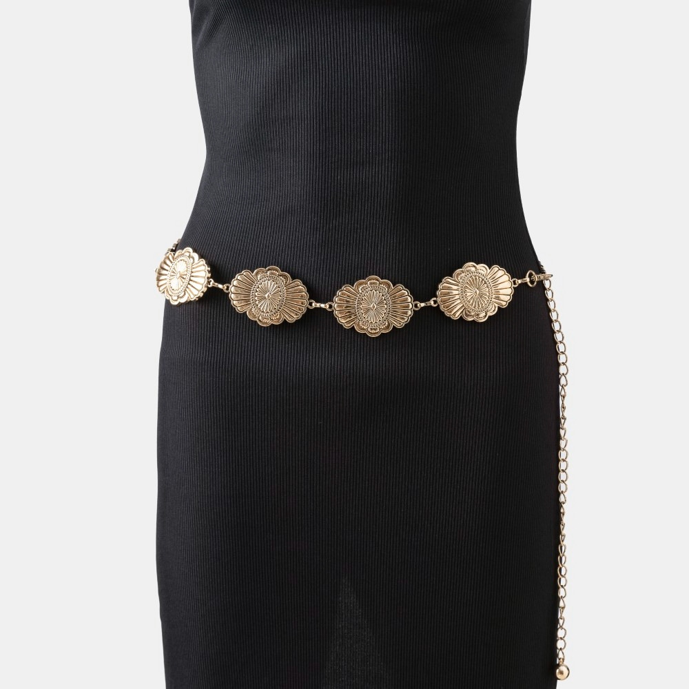 Western Style Oval Sunburst Concho Chain Belt - New Arrivals