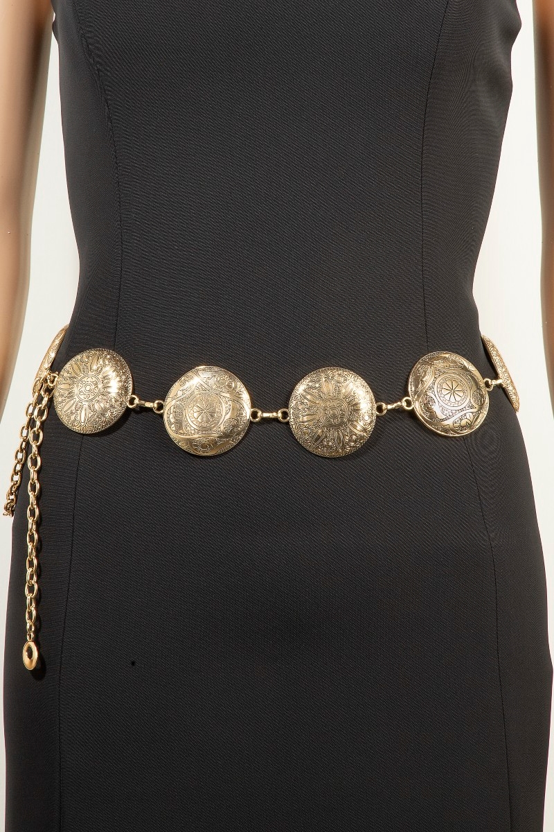 Western Concho Engraved Discs Chain Belt - Belts
