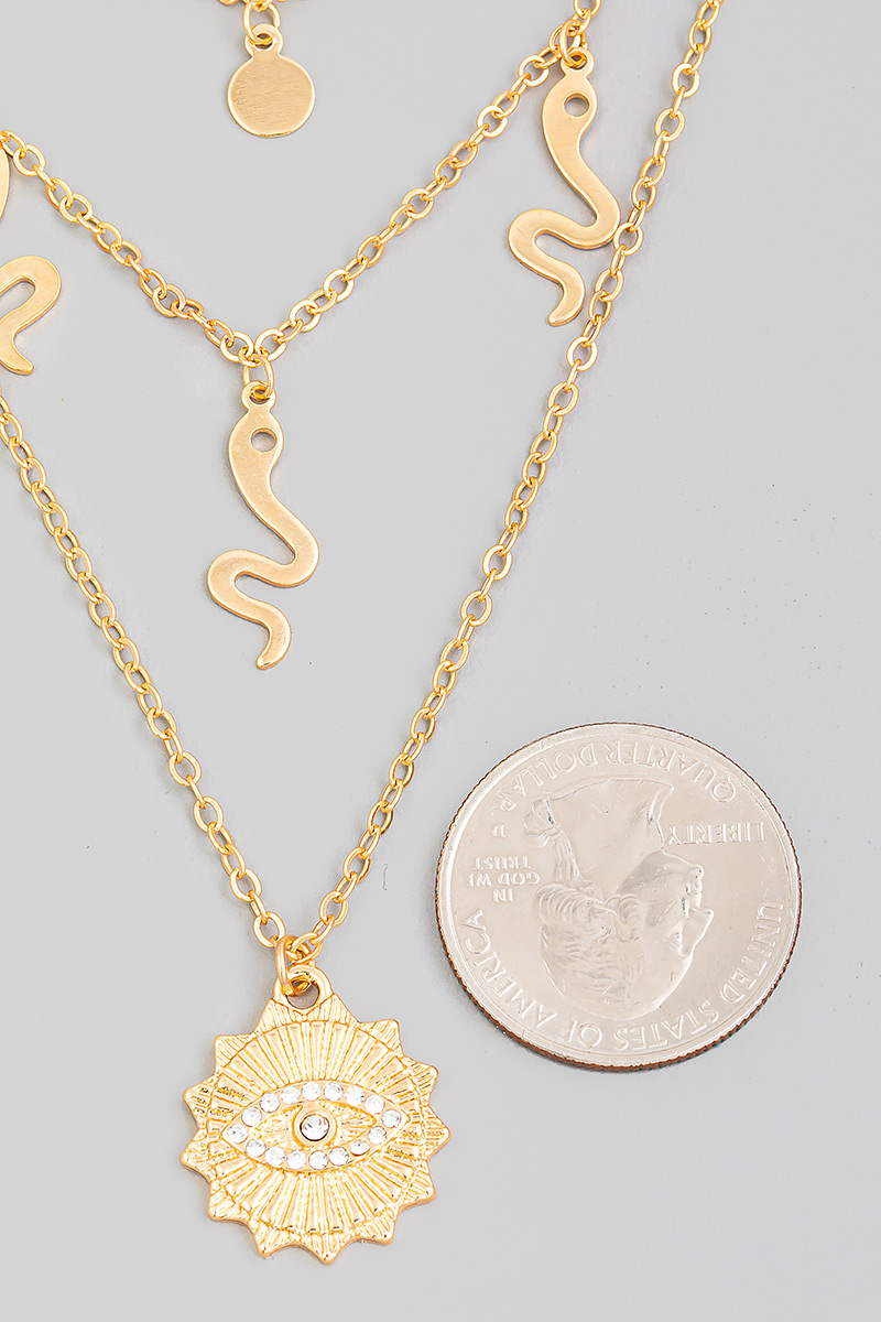 Dainty Layered Chain Link Snake Station Necklace - Fame Accessor