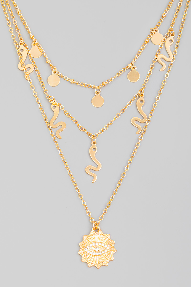 Dainty Layered Chain Link Snake Station Necklace - Fame Accessor