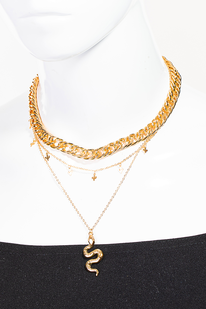 Chain Link Snake Pendant Necklace - Fame Accessories