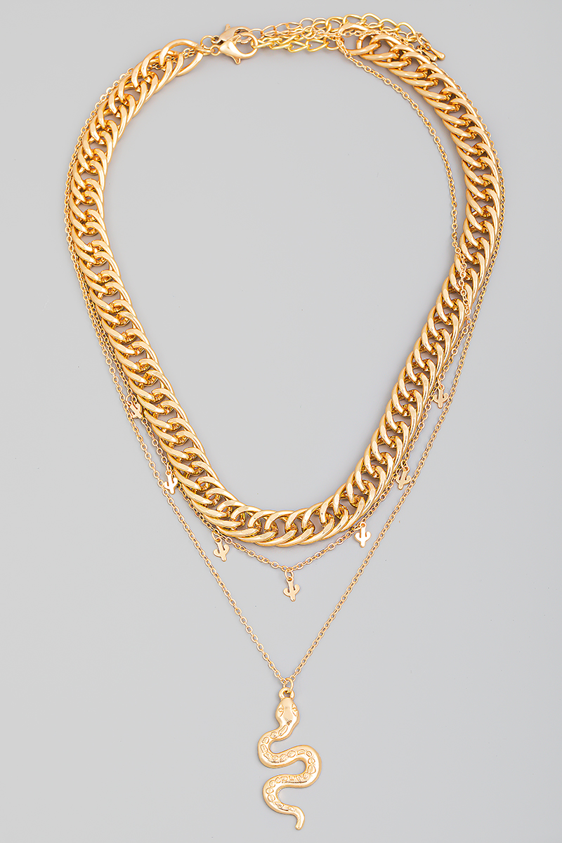 Chain Link Snake Pendant Necklace - Fame Accessories