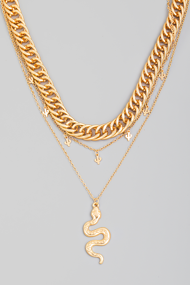 Chain Link Snake Pendant Necklace - Fame Accessories