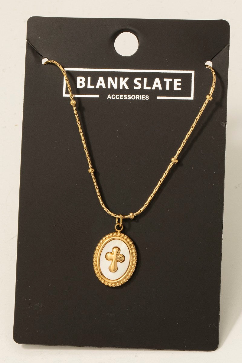 Stainless Steel Oval Cross Pendant Necklace - Spiritual Collection