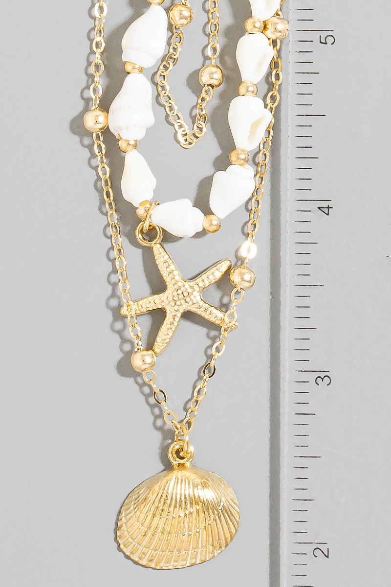 Sea Life Charms Mini Conch Shells Layered Chain Necklace