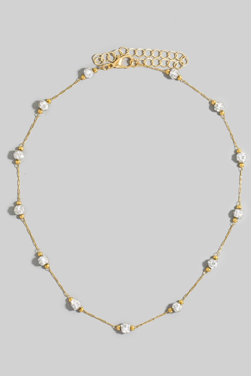 Pave Ball Bead Station Necklace - Necklaces