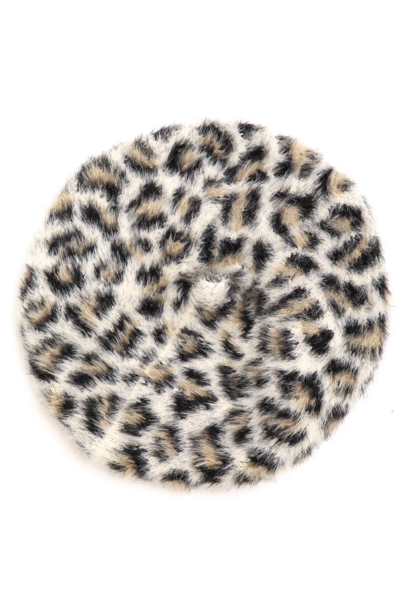 Fuzzy Leopard Print Berets - Fame Accessories