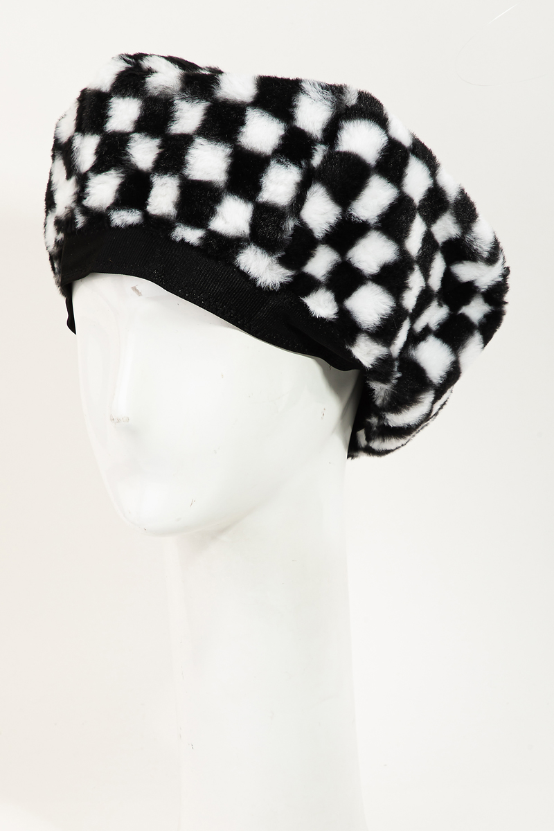 Fur Checkered Beret - Hats