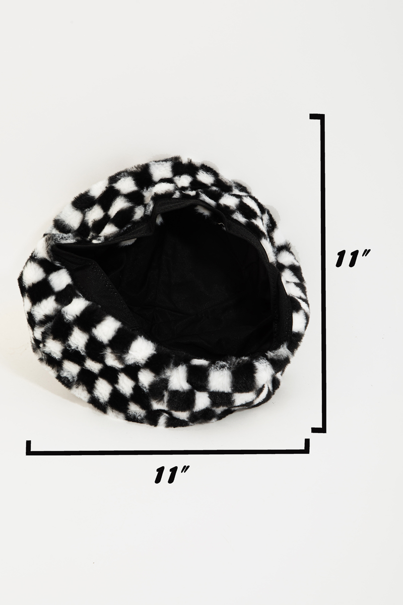 Faux Fur Checkered Beret - Hats