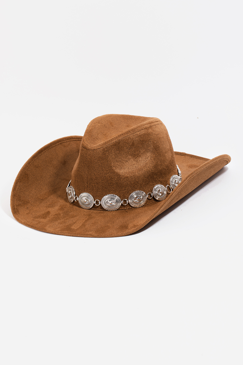 Ornate Oval Disc Chain Cowboy Hat - Hats