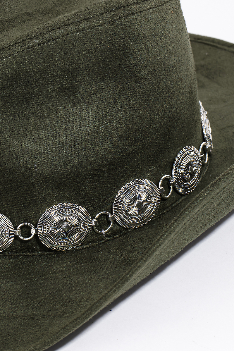 Ornate Oval Disc Chain Cowboy Hat - Hats