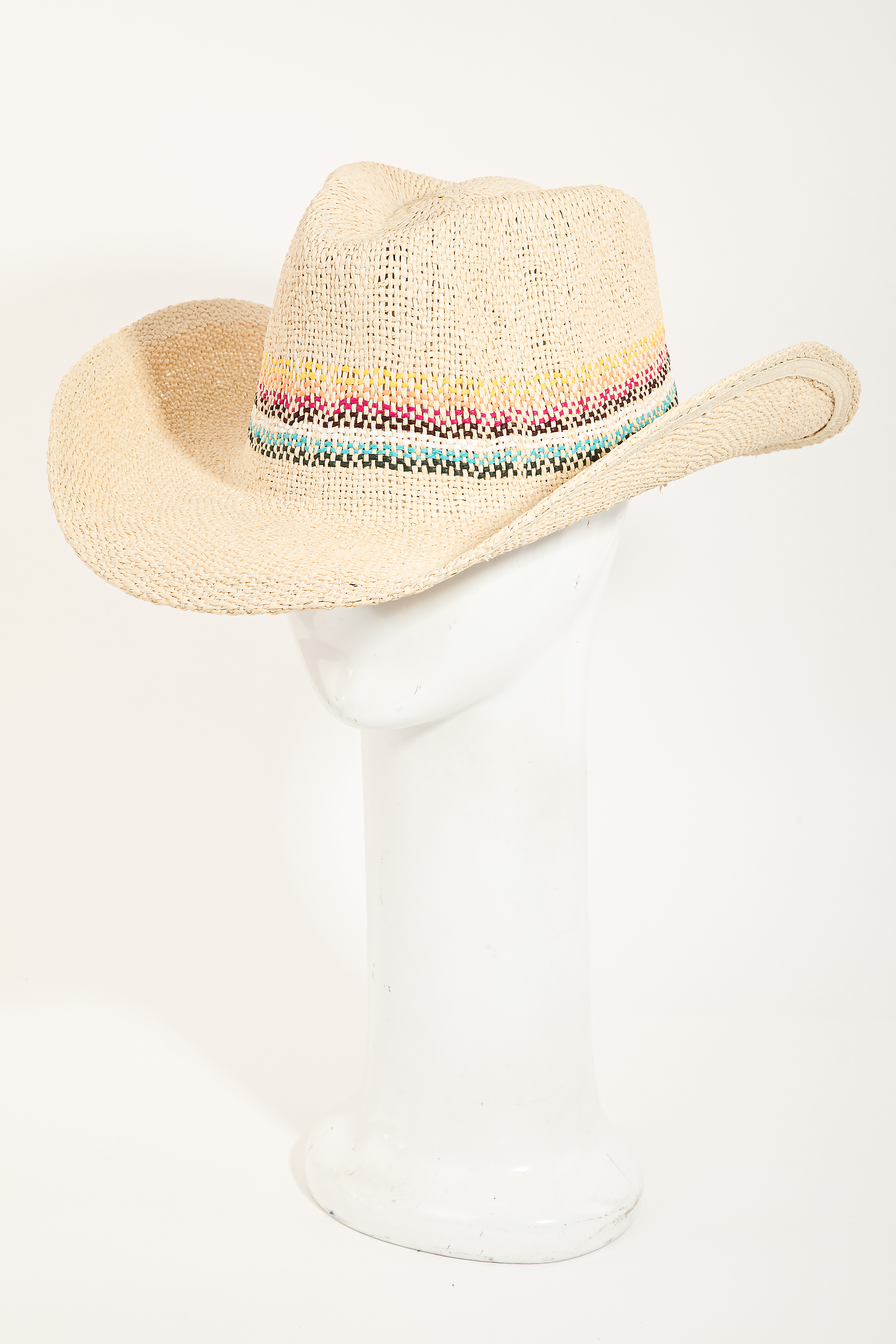 Stripe Knit Pattern Straw Cowboy Hat - Hats