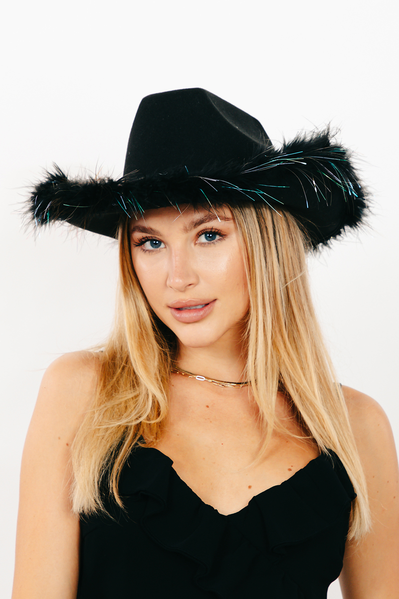 Feather Trim Western Cowboy Hat - Hats