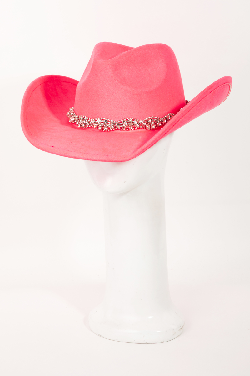 Rhinestone Chain Strap Western Cowboy Hat - Hats